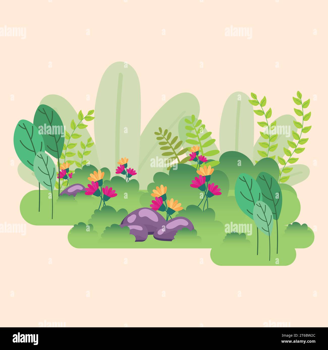 Cute flat style garden with flowers Vector Stock Vector Image & Art - Alamy