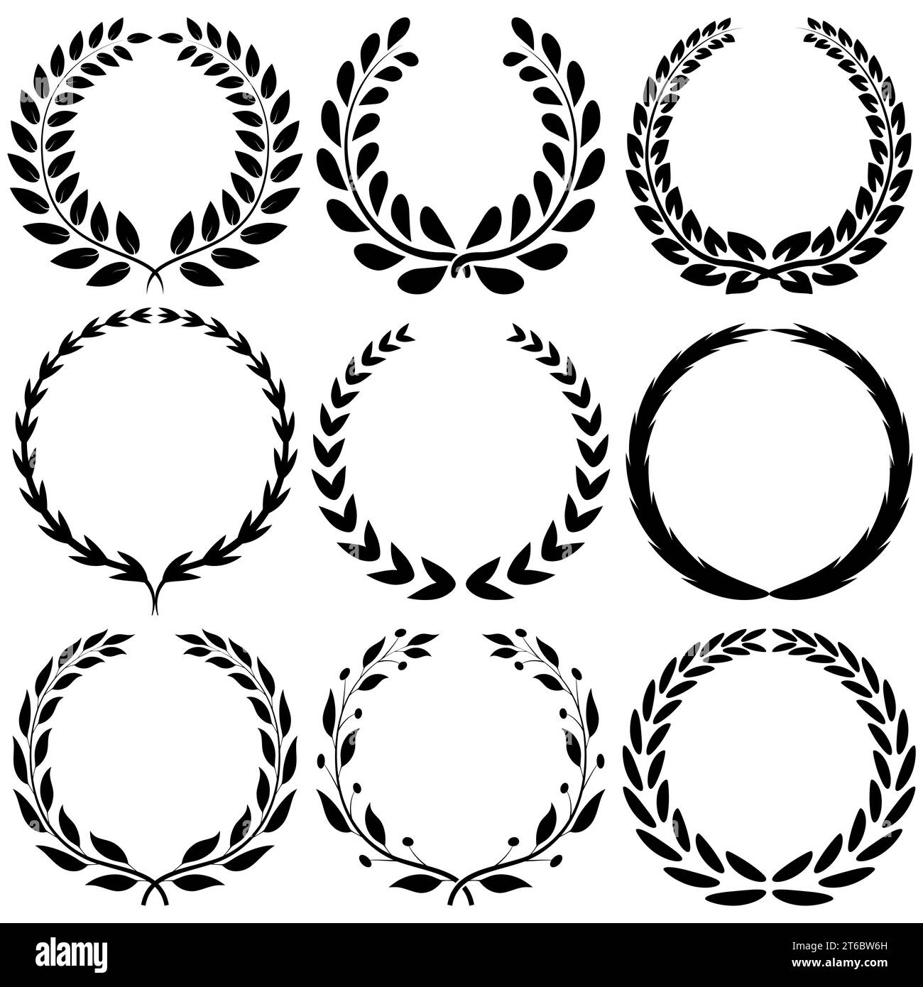 Set of black award laurel wreaths, isolated on white background. Vector ...