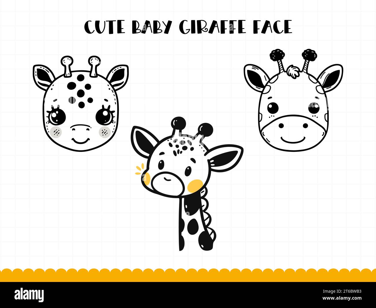 Cute giraffe face in simple doodle style set. Vector illustration Stock ...