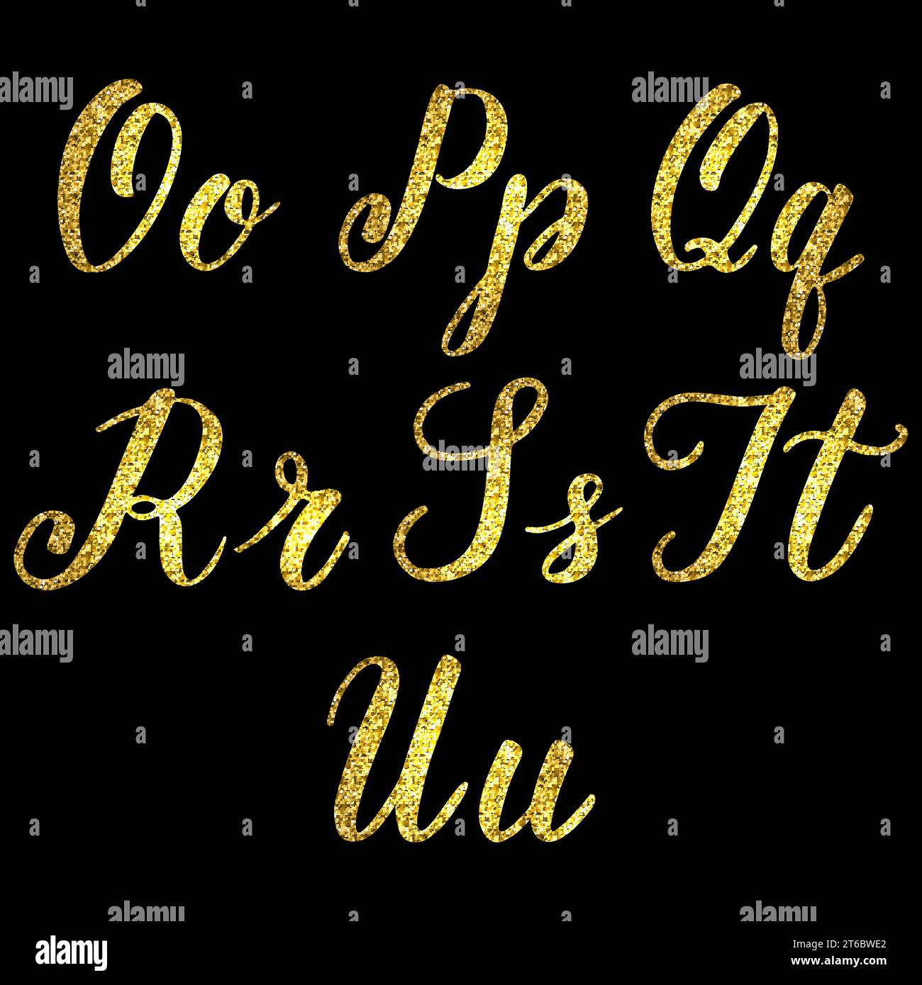 Set of hand drawn letters with golden glitter effect, isolated on black ...