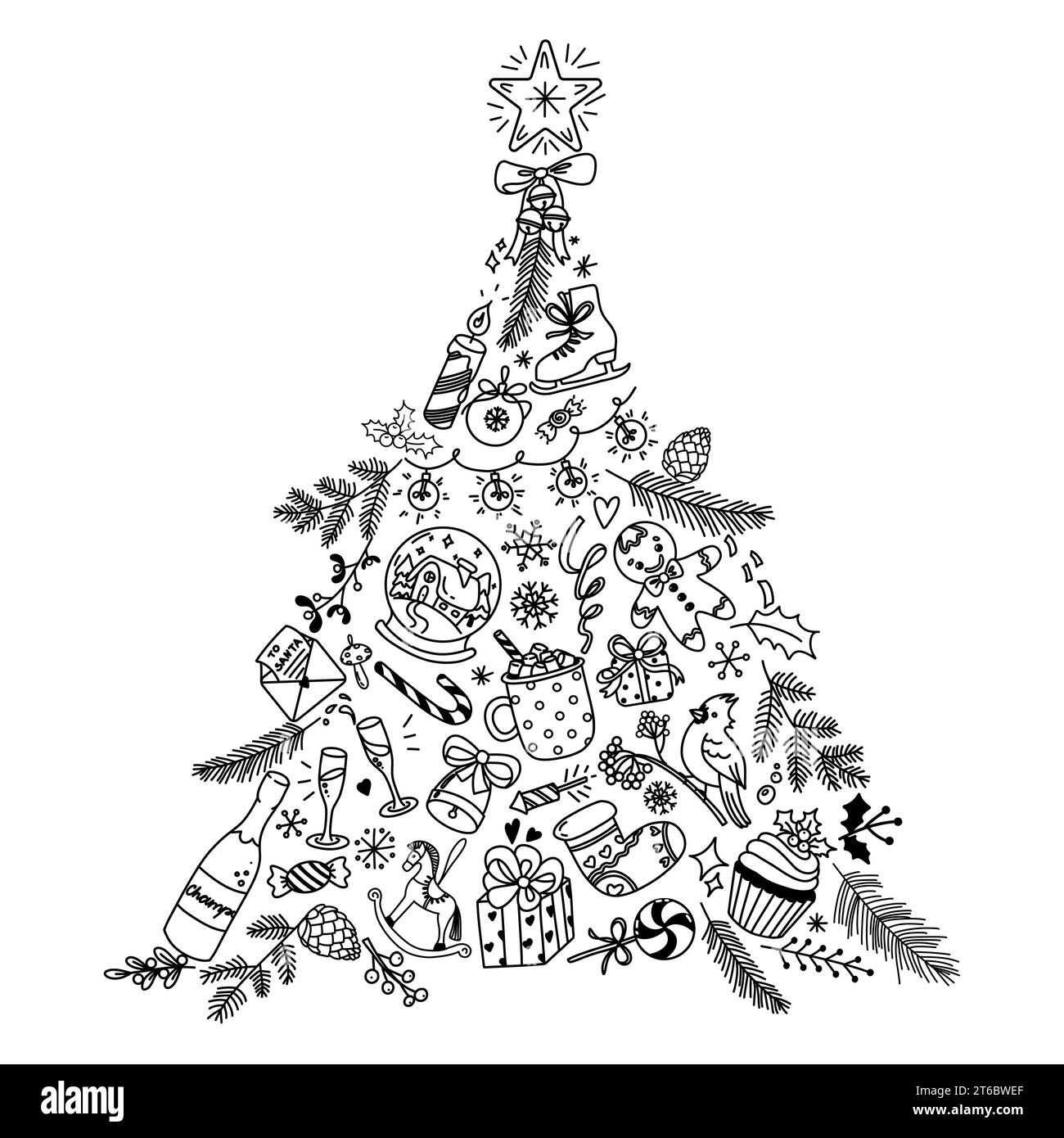 Vector doodle illustrations in the shape of a Christmas tree Stock ...