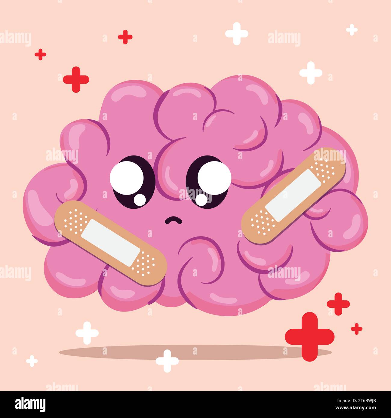 Cute brain cartoon character with injuries and bandages Vector Stock ...