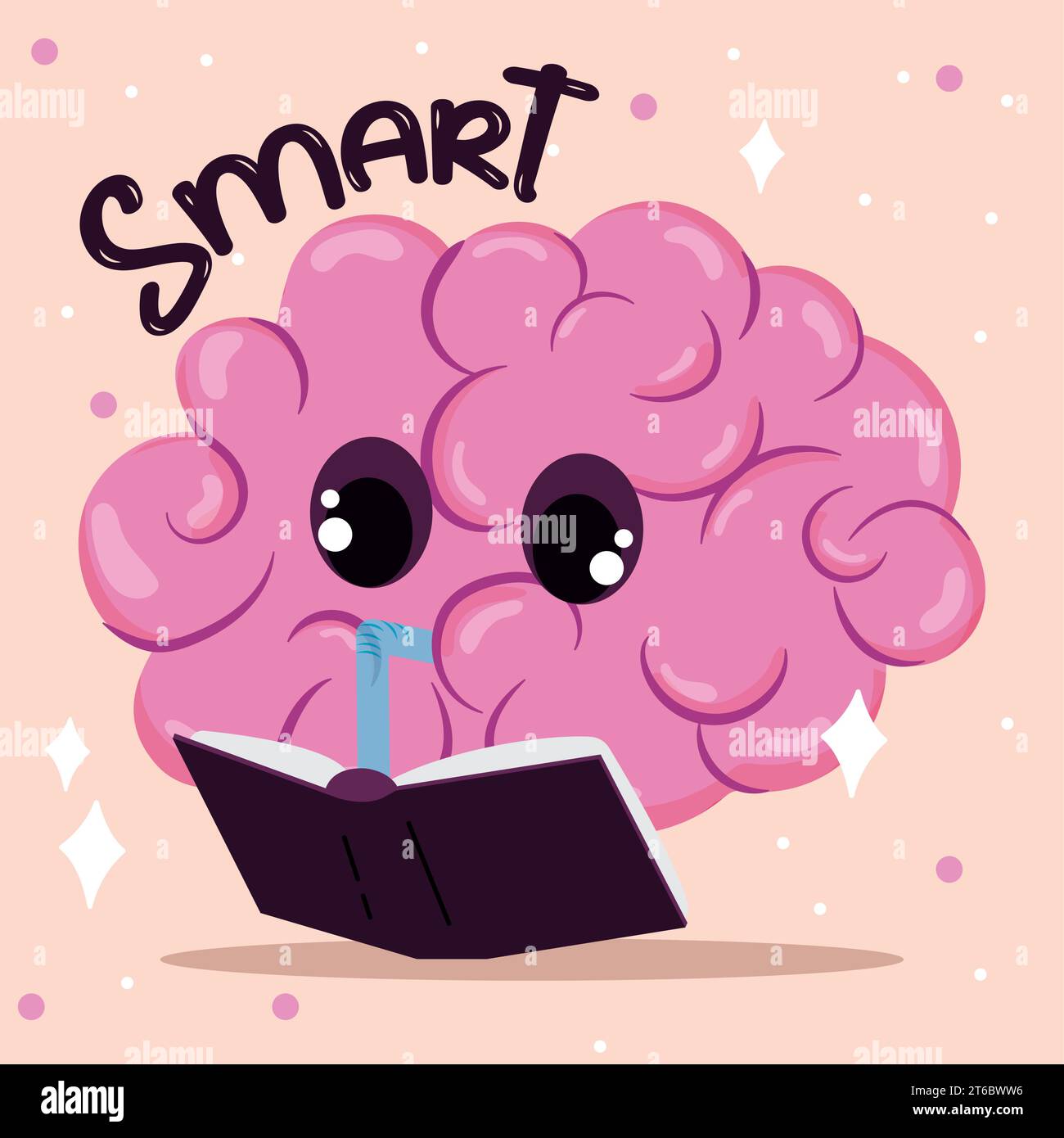 Cute brain cartoon character drinking knowledge from book Vector Stock ...