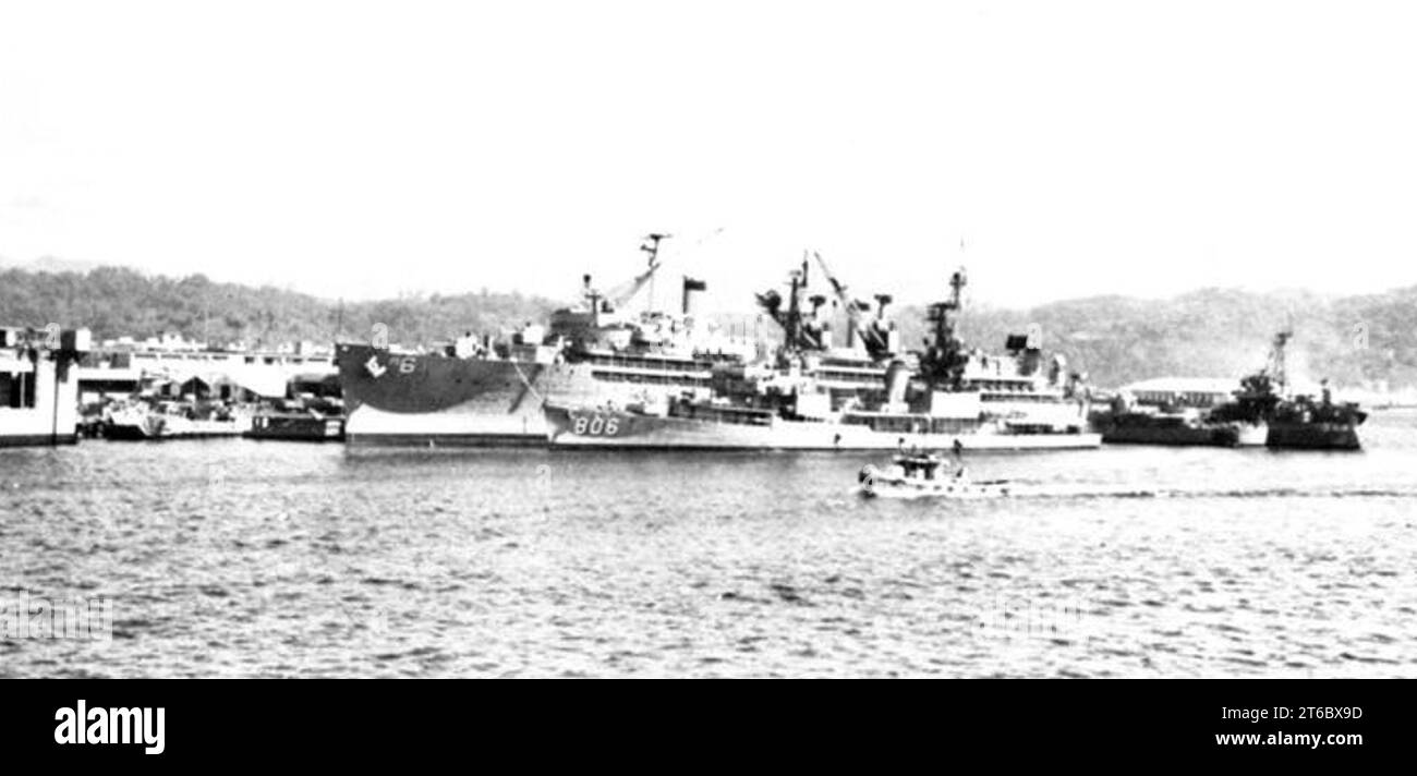 USS Ajax (AR-6) and USS Higbee (DD-806) at Naval Station Subic Bay ...