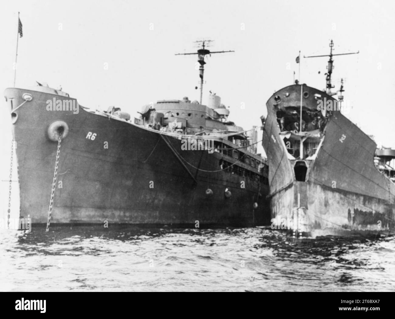 USS Ajax (AR-6) repairing USS Guadalupe (AO-32) at Ulithi, 9 February ...