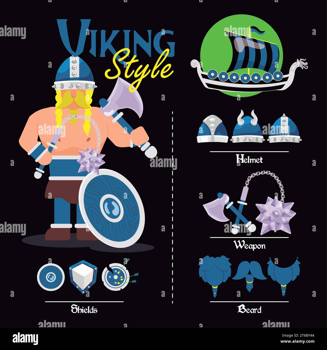 Cute viking male character asset with weapons and helmets Vector Stock ...