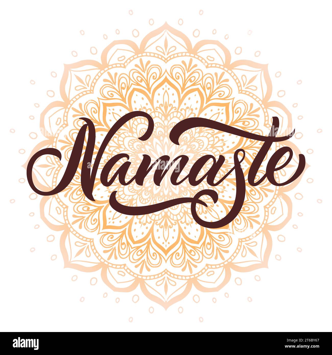 Namaste, indian greeting, hand drawn lettering on abstract doodle round ...