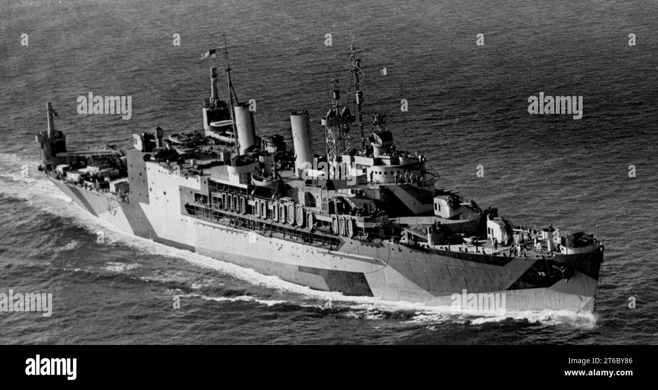 USS Albemarle (AV-5) underway in the Atlantic Ocean on 17 August 1944 ...