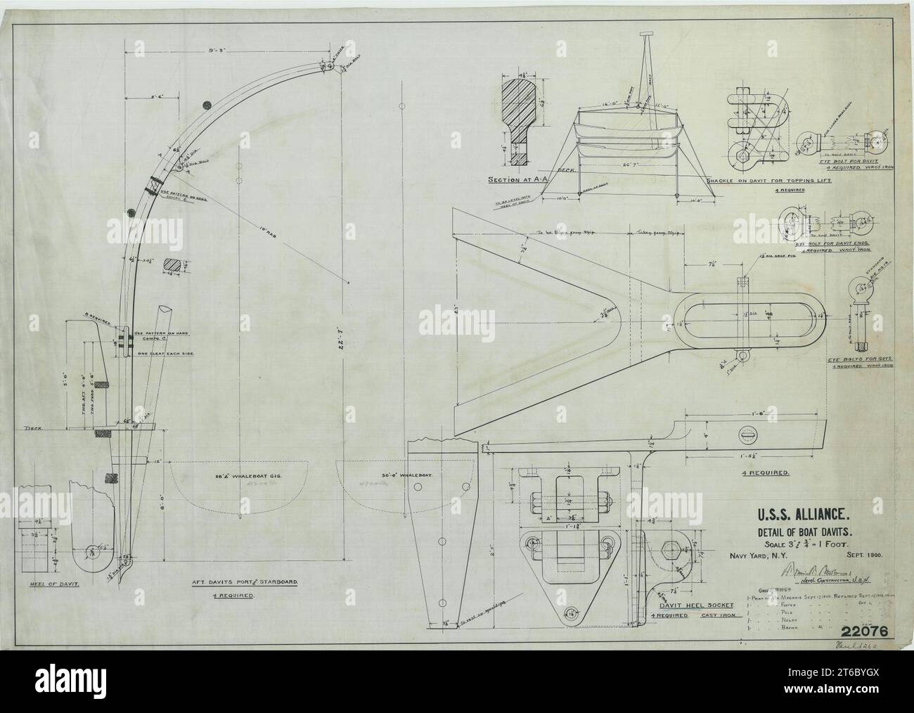 USS Alliance- Detail of Boat Davits Stock Photo - Alamy