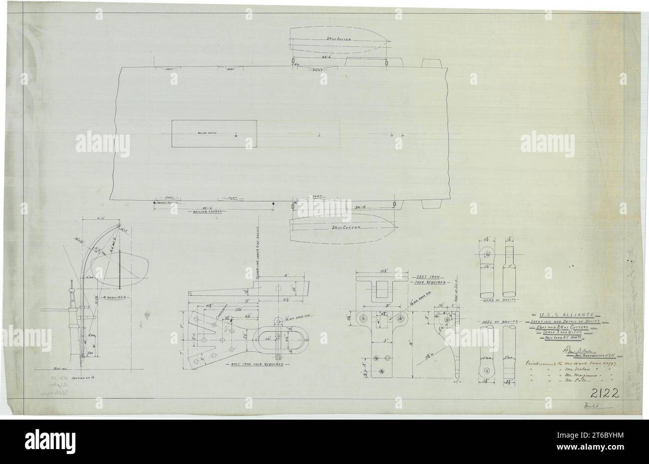 USS Alliance- Location and Details of Davits, 26 ft. and 24 ft. Cutters ...