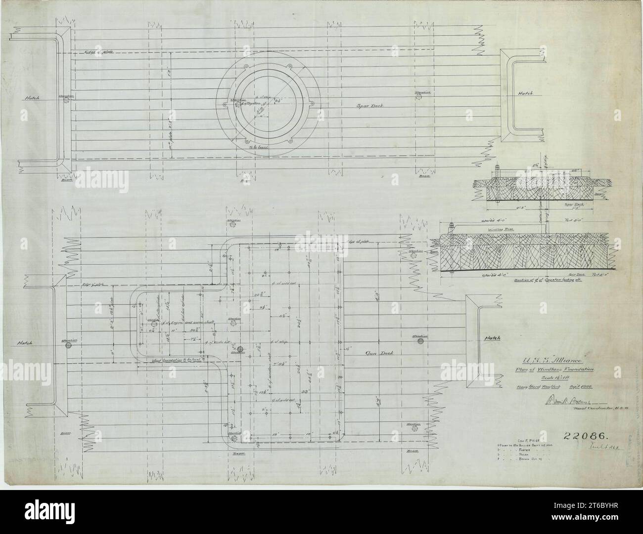 USS Alliance- Plan of Windlass Foundation Stock Photo - Alamy