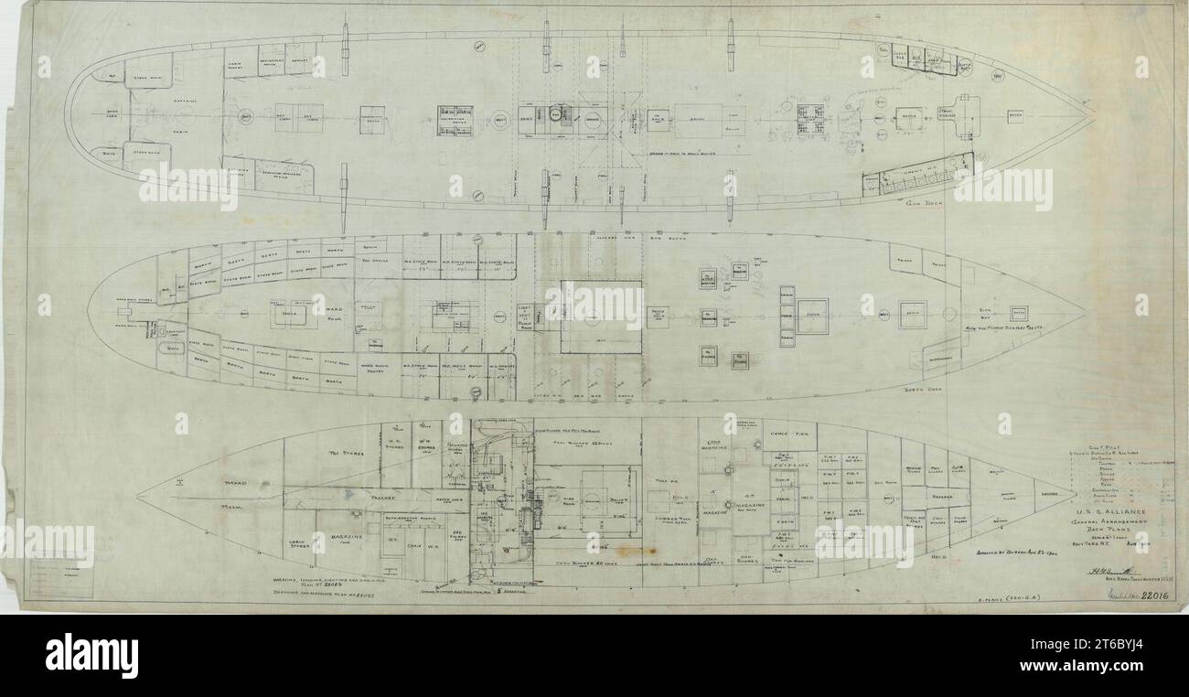 USS Alliance- General Arrangement Deck Plans Stock Photo - Alamy