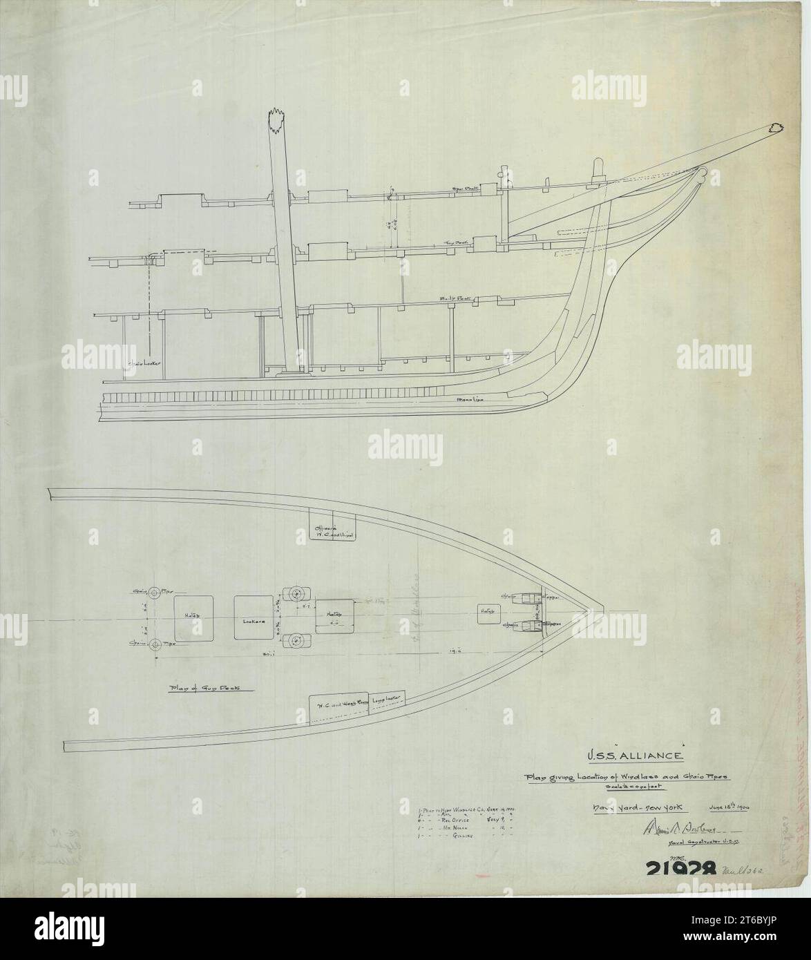 USS Alliance- Plan Giving Location of Windlass and Chain Pipes Stock ...