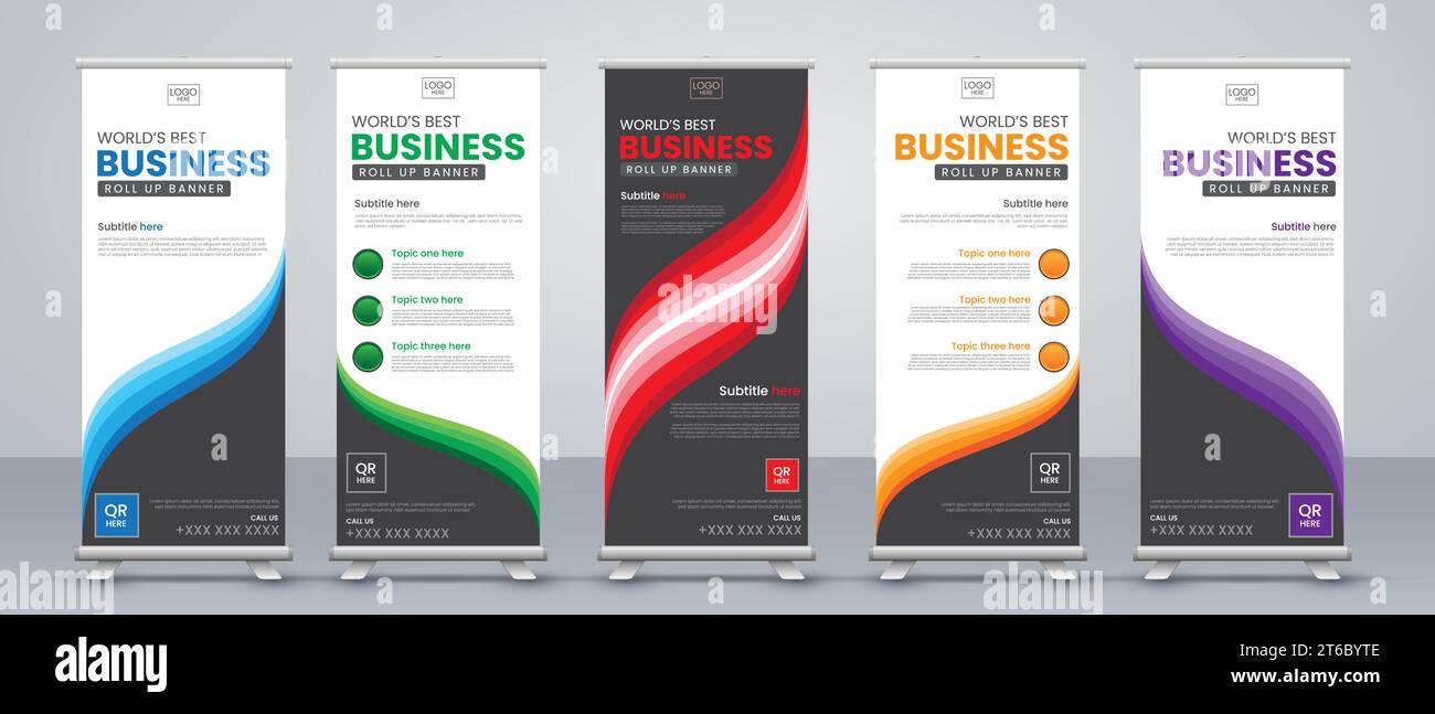 abstract roll up banner design set in red, blue, green, purple, yellow and black Stock Vector ...