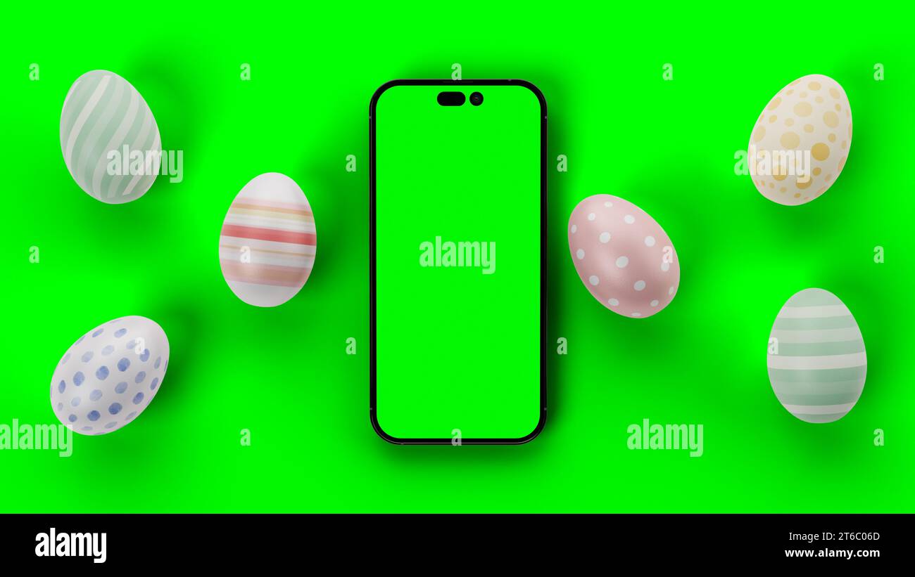 3D Rendering of modern smartphone with transparent display and easter ...