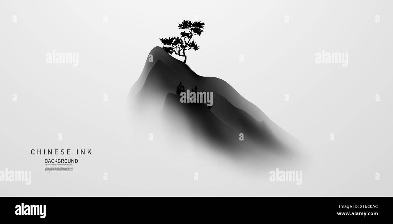 Modern design vector illustration of beautiful Chinese ink landscape ...
