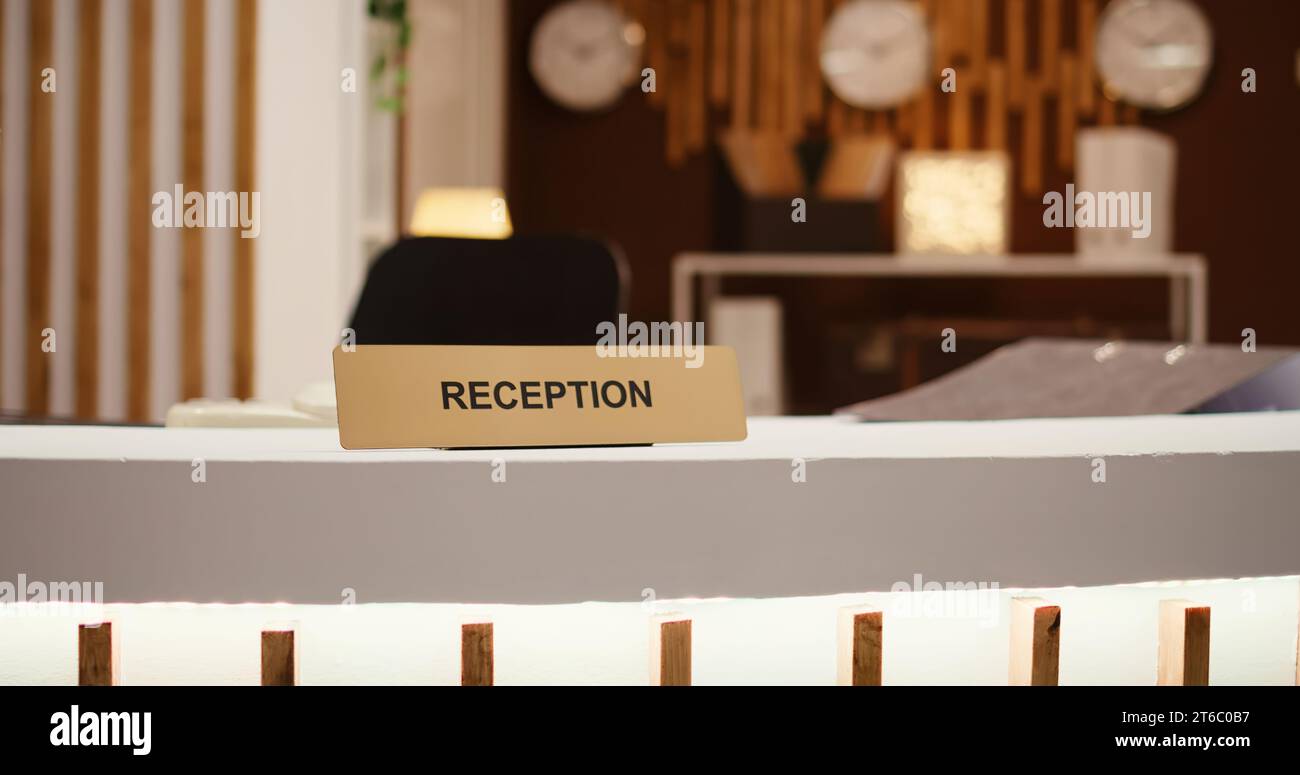 Close up shot of hospitality industry hotel lobby modern clean ...