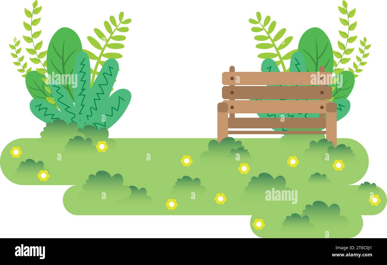 Cute park garden with a bench Vector Stock Vector Image & Art - Alamy