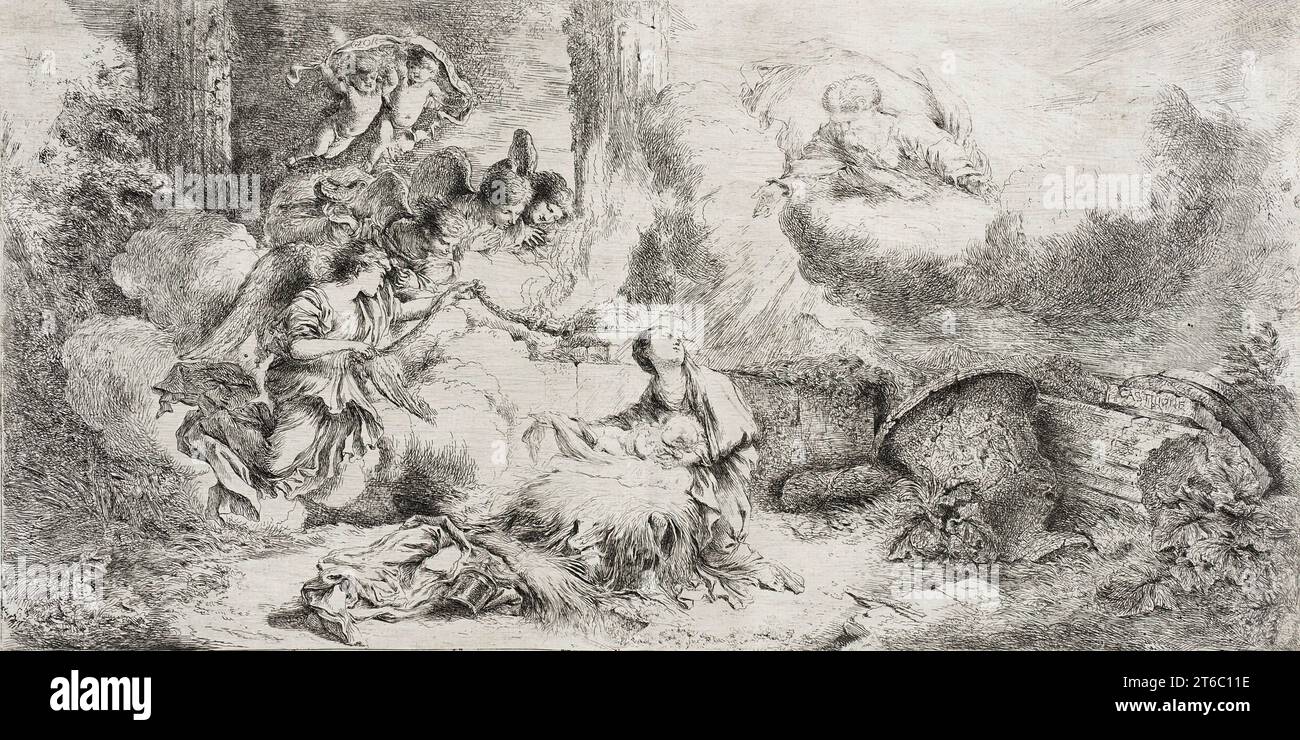 The Nativity with God the Father and Angels, after 1647 Stock Photo - Alamy