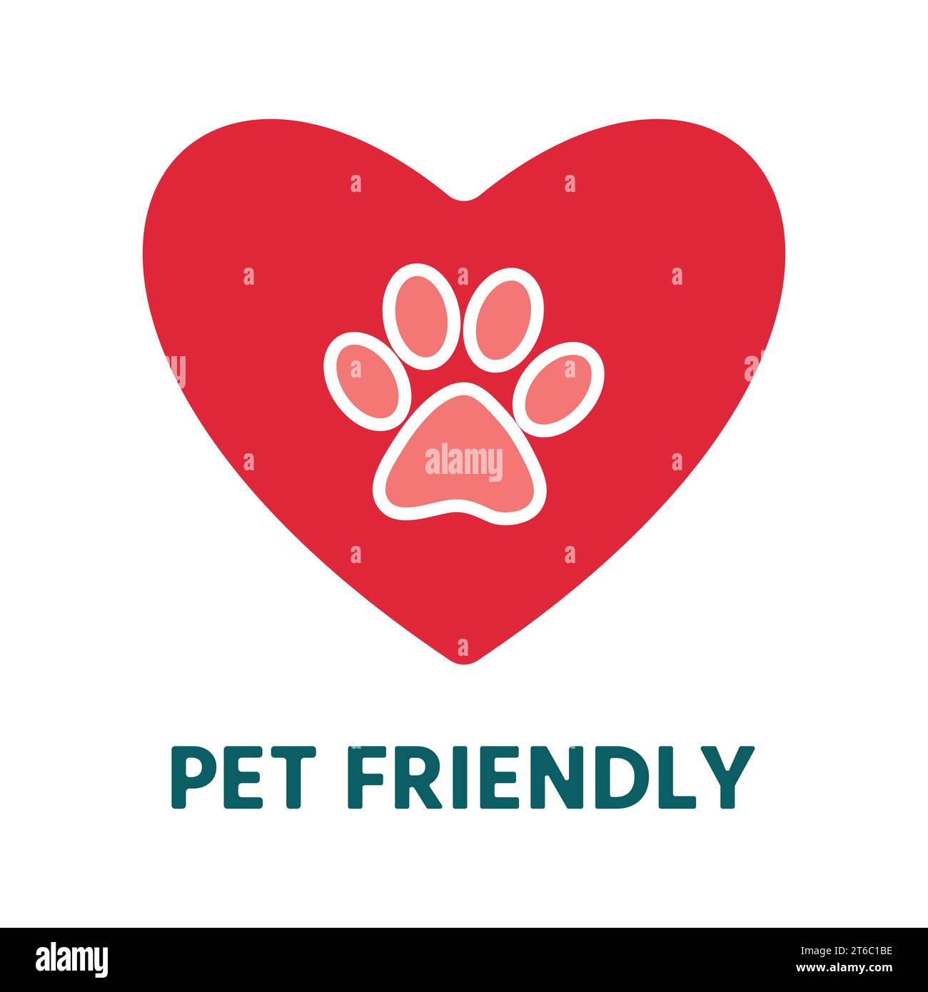 Pet friendly sign, pink paw print in red heart Stock Vector Image & Art ...
