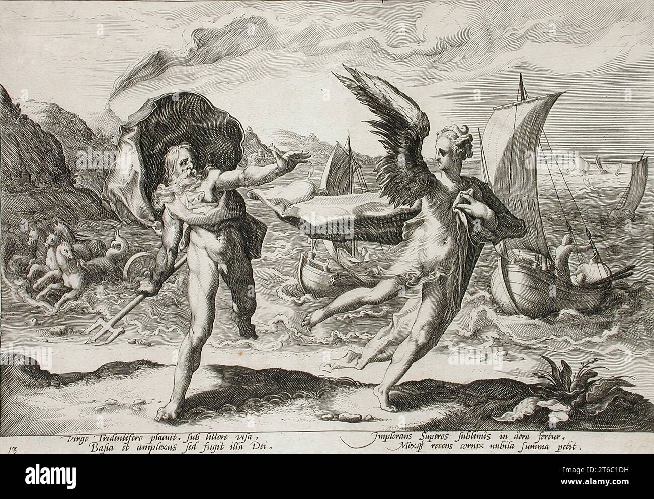 Neptune Pursuing Coronis, Who is Changed into a Crow, published 1590 ...