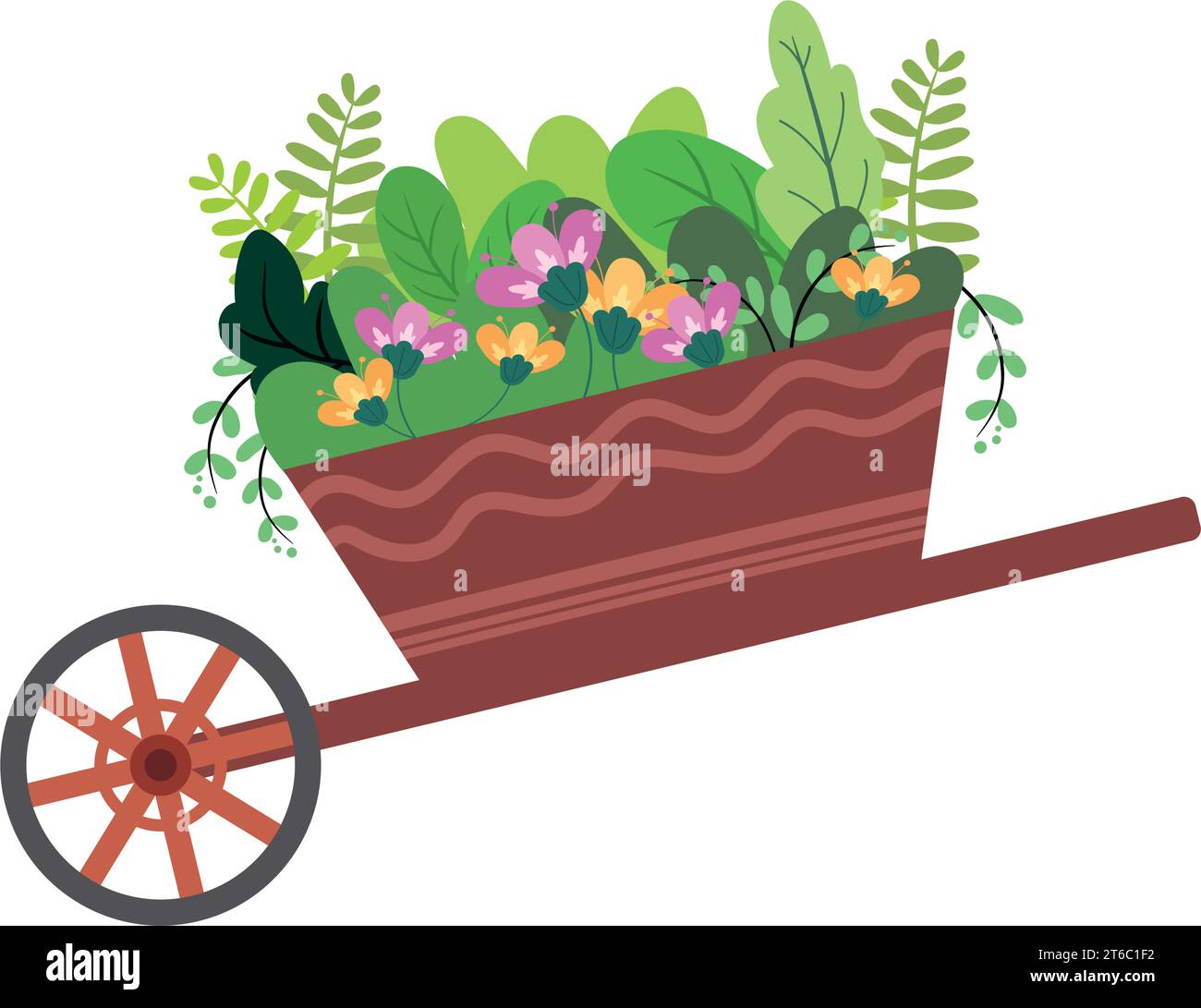Isolated colored wheelbarrow with flowers and plants icon Vector Stock ...
