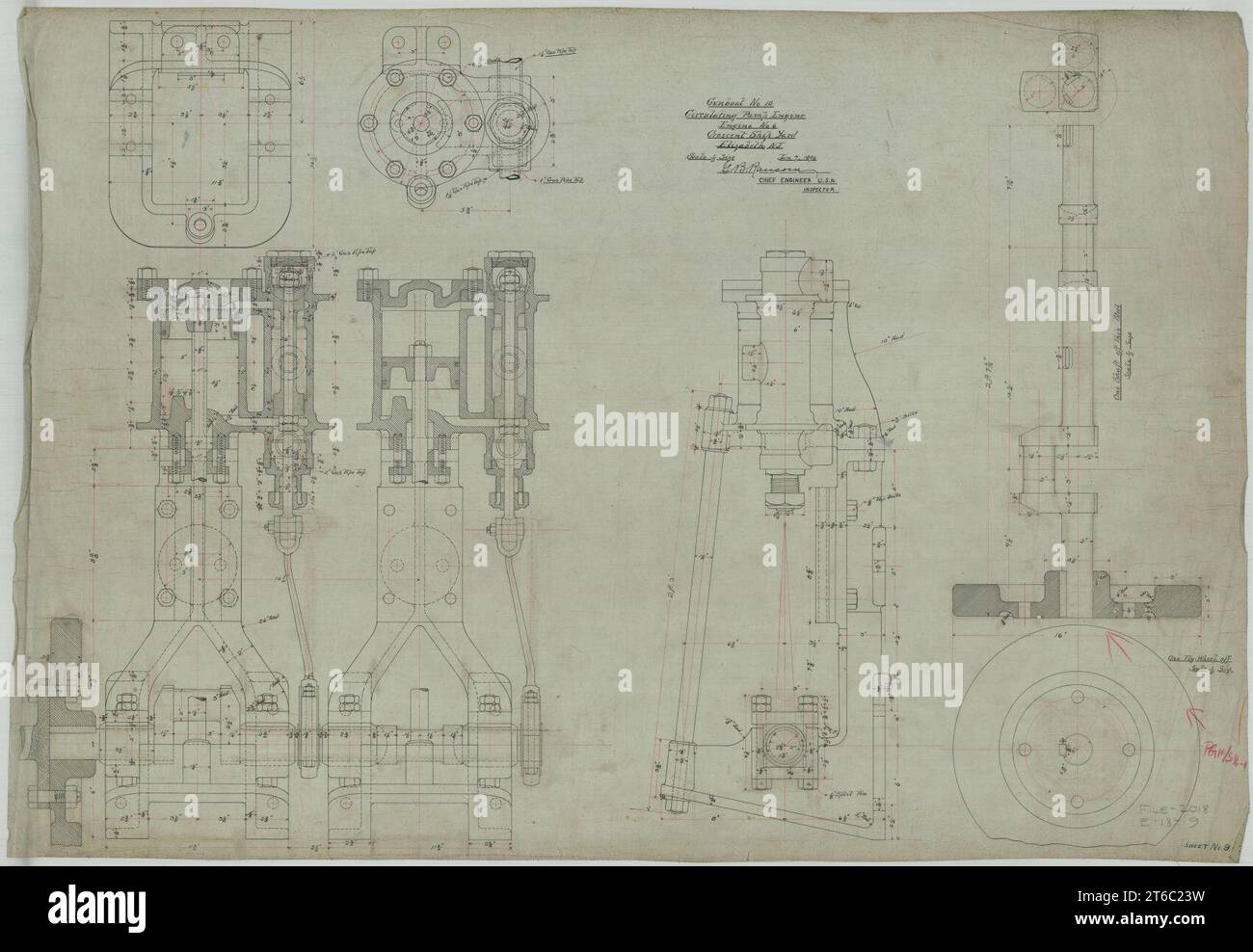 USS Annapolis (PG-10)- Circulating Pump Engine Engine No. 6 Stock Photo ...