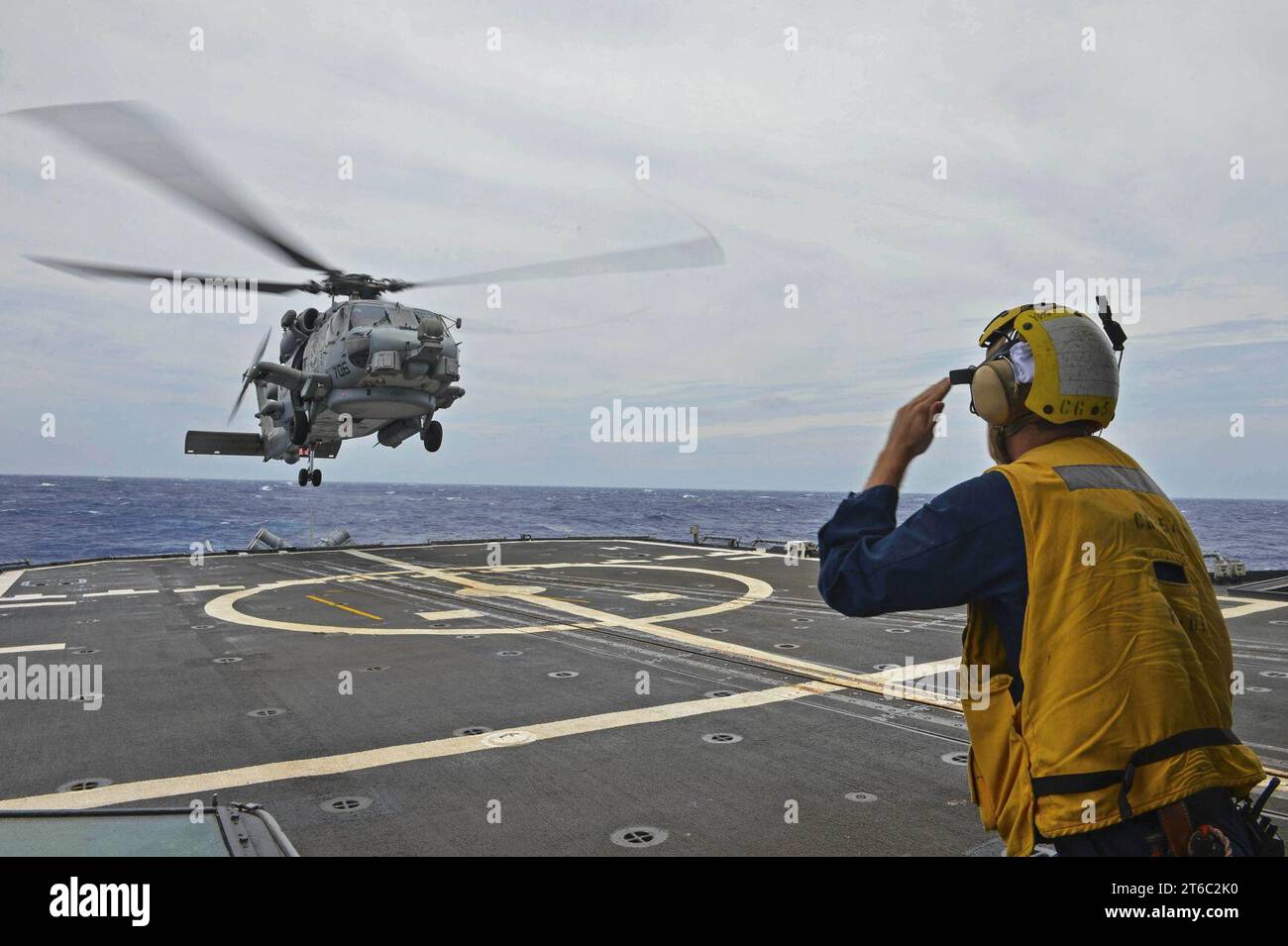 USS Antietam flight deck operations 140707 Stock Photo - Alamy