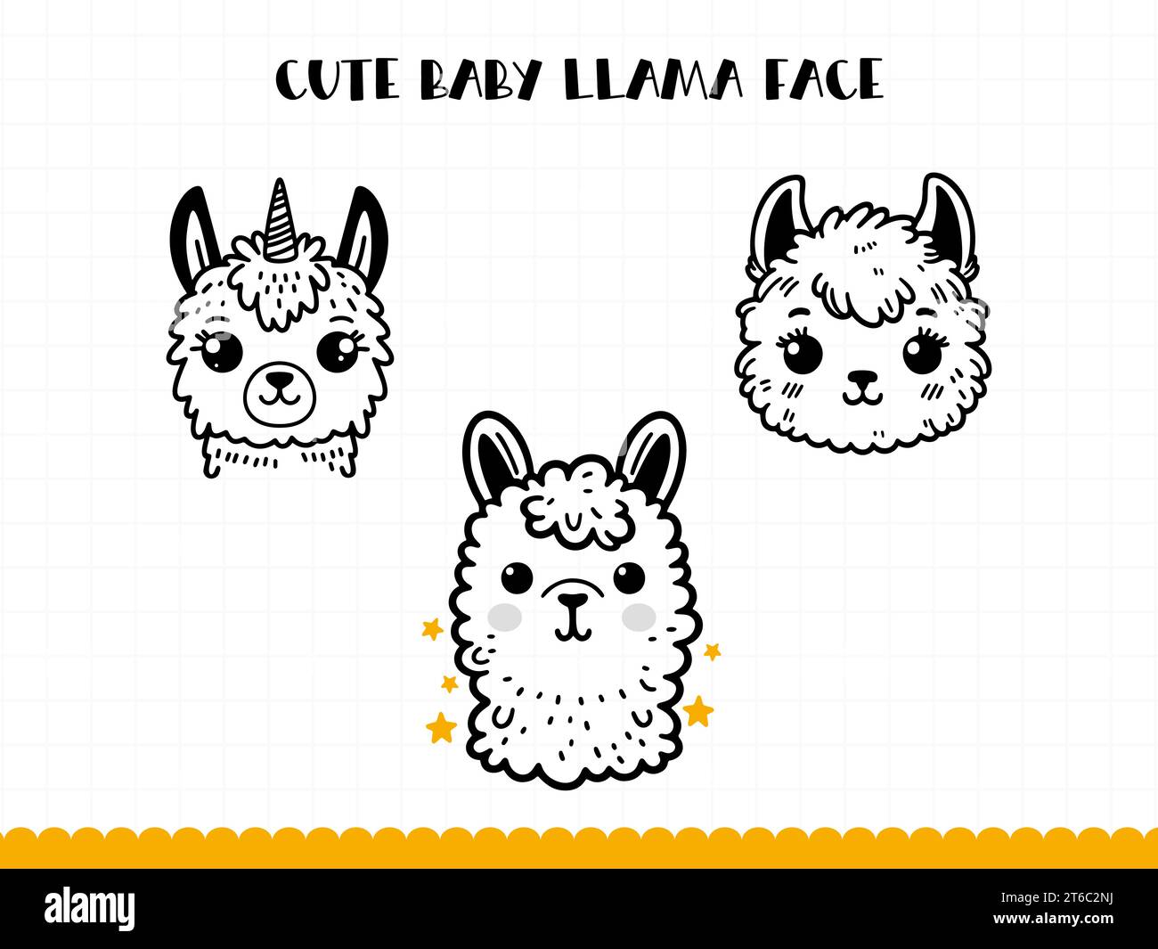 Cute llama face in simple doodle style set. Vector illustration Stock ...