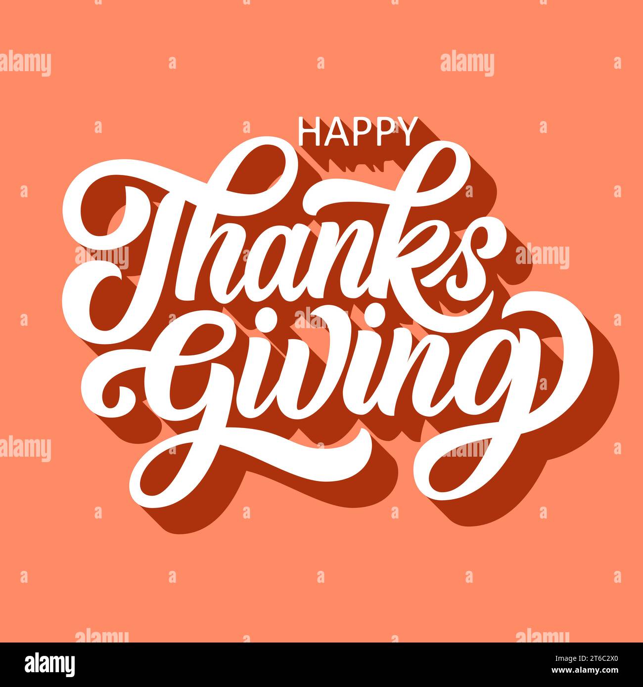 Happy thanksgiving fancy brush hand lettering, with 3d shadow, isolated ...