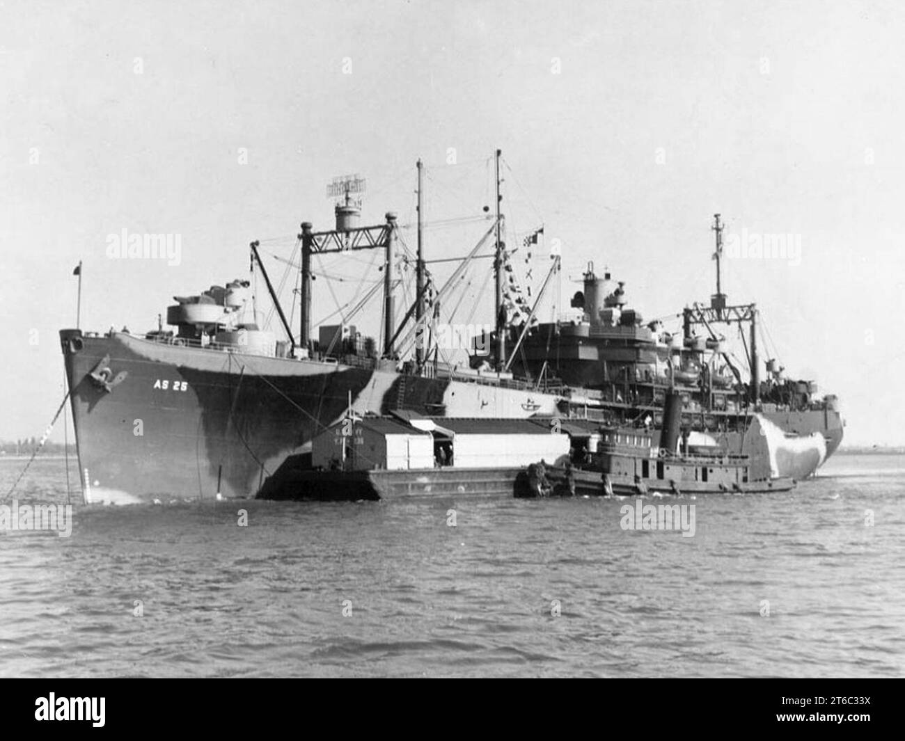 USS Apollo (AS-25) loading supplies off New York, circa in late 1944 ...