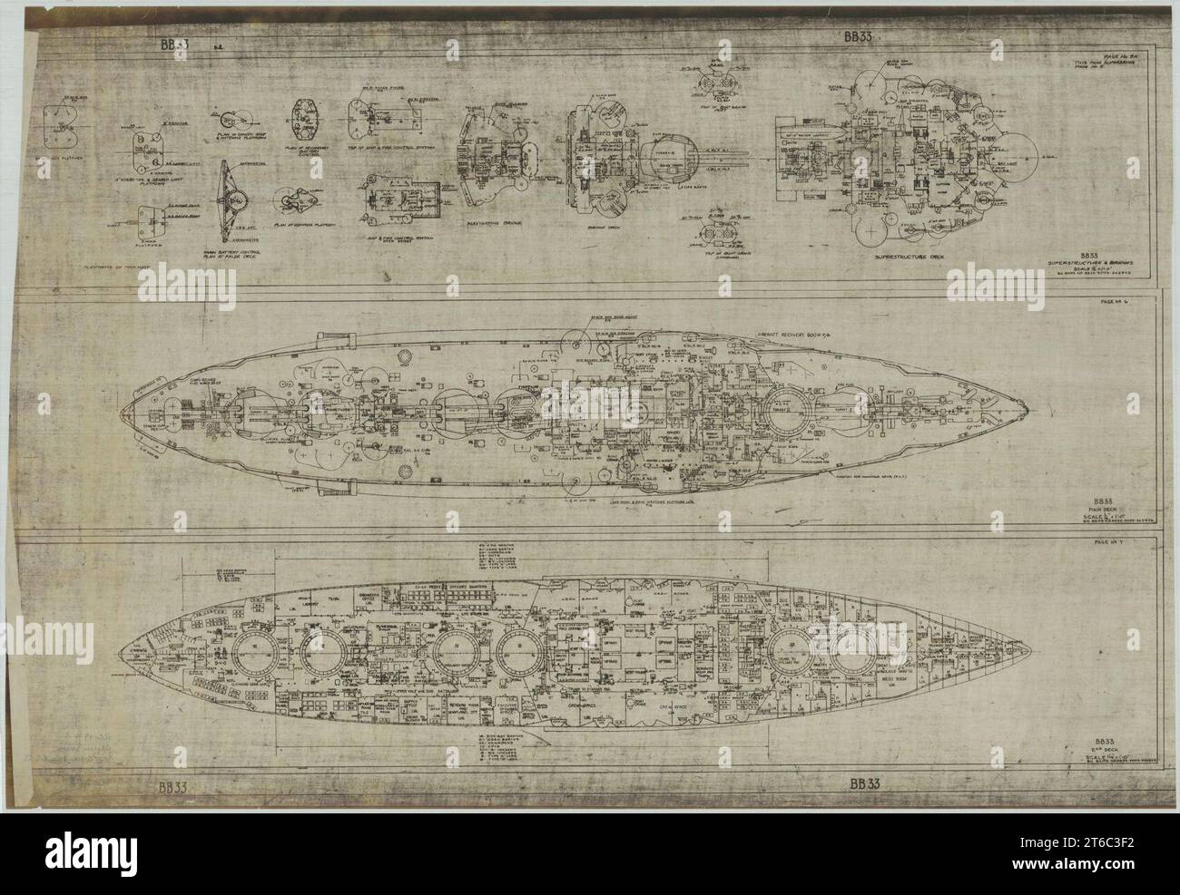 USS Arkansas (BB-33)- Superstructure and Bridges; Main Deck; 2nd Deck ...