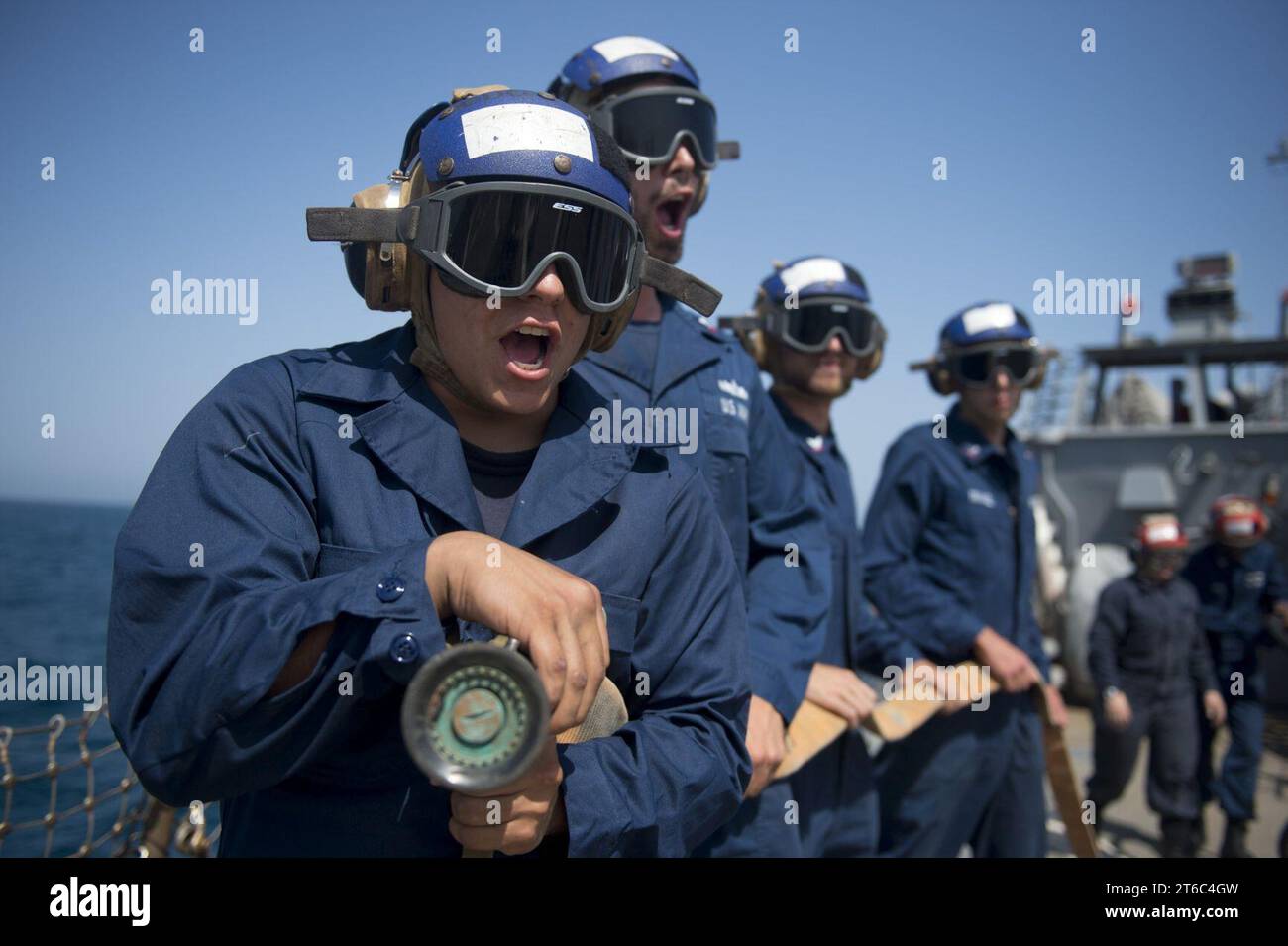 USS Arleigh Burke crash and salvage drill 140623 Stock Photo - Alamy