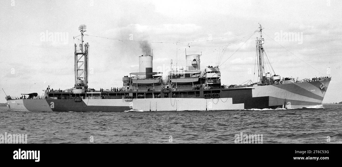 USS Artemis (AKA-21) underway off Boston, Massachusetts (USA), on 8 ...
