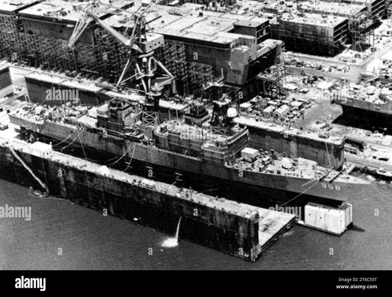 USS Arthur W. Radford (DD-968) fitting out in a floating dry dock at ...
