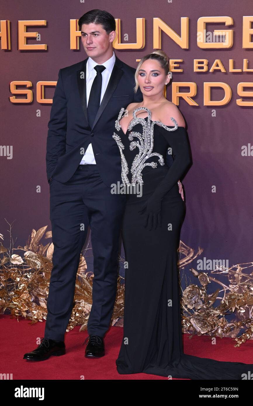 London, UK. 9th Nov, 2023. Louis Rees-Zammit and Saffron Barker at the ...