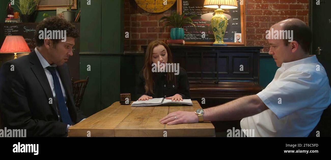 BANK OF DAVE, from left: Joel Fry, Phoebe Dynevor, Rory Kinnear, 2023 ...