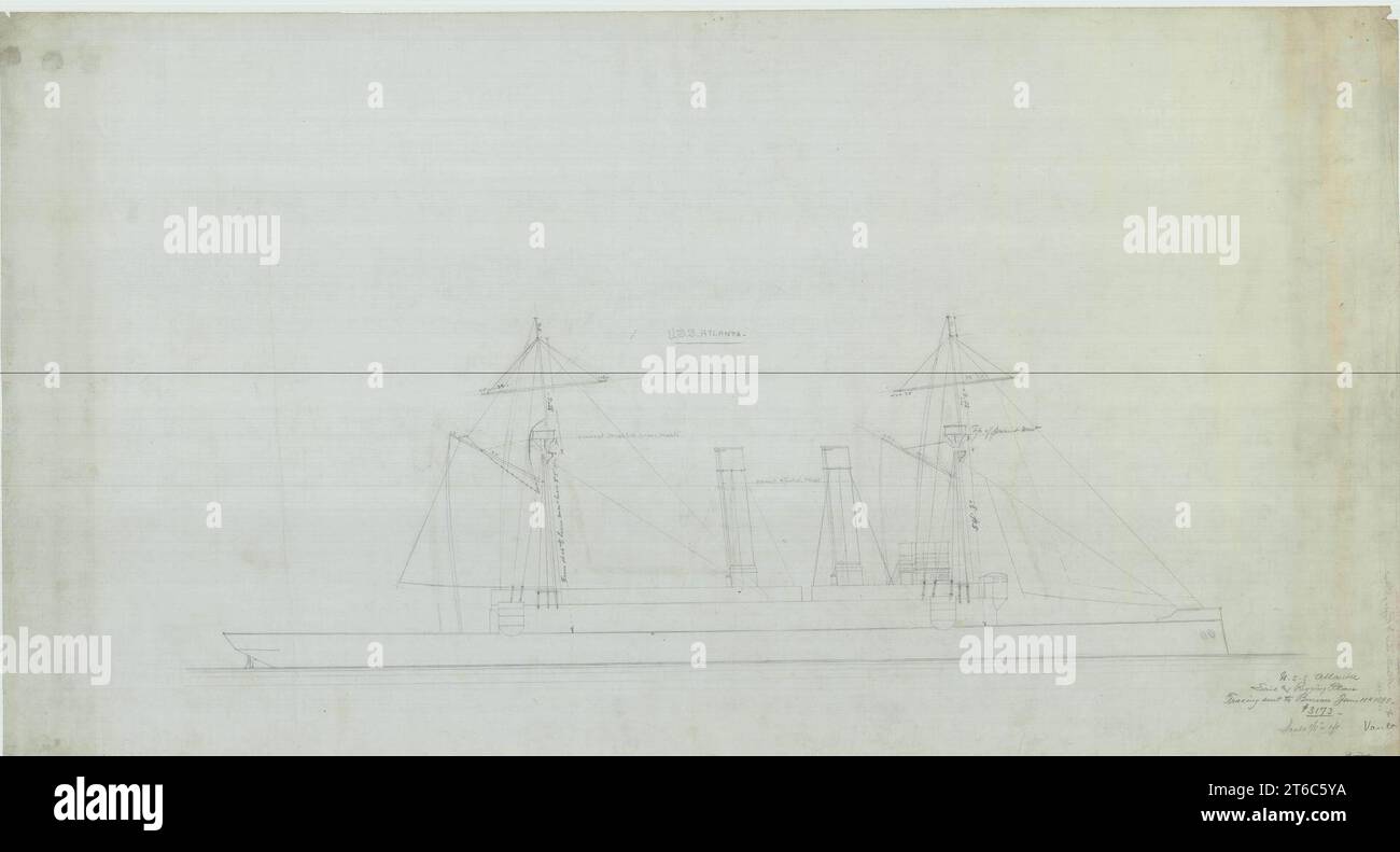 USS Atlanta- Sail and Rigging Plan Stock Photo - Alamy