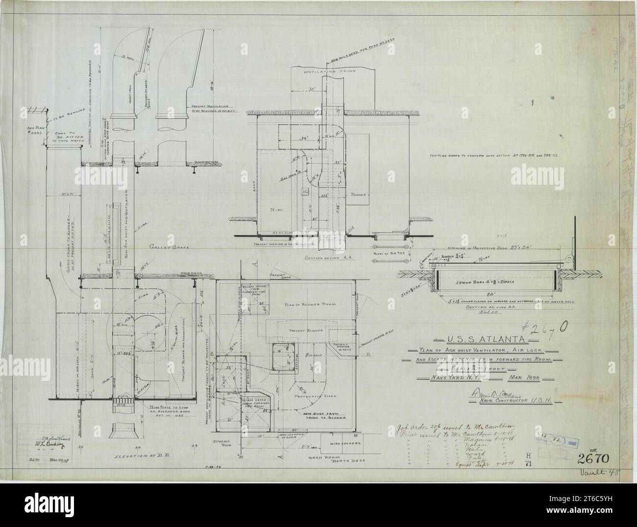 USS Atlanta- Plan of Ash Hoist Ventilator, Air Lock and Escape Hatches ...