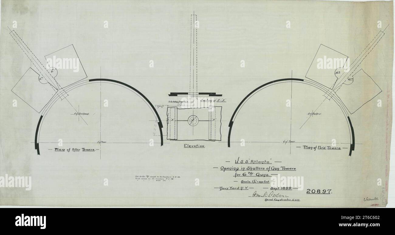 USS Atlanta- Opening in Shutters of Gun Towers for 6 '' Pdr. Guns Stock ...