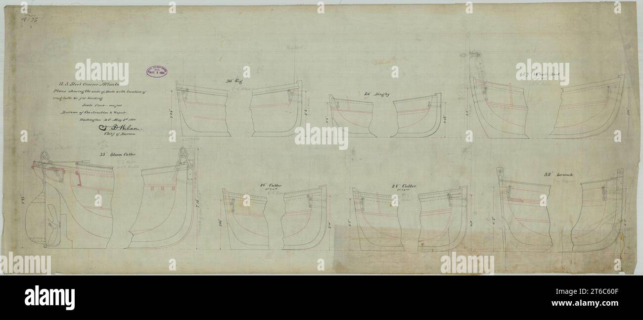 USS Atlanta- Plans showing the ends of Boats with location of ring ...