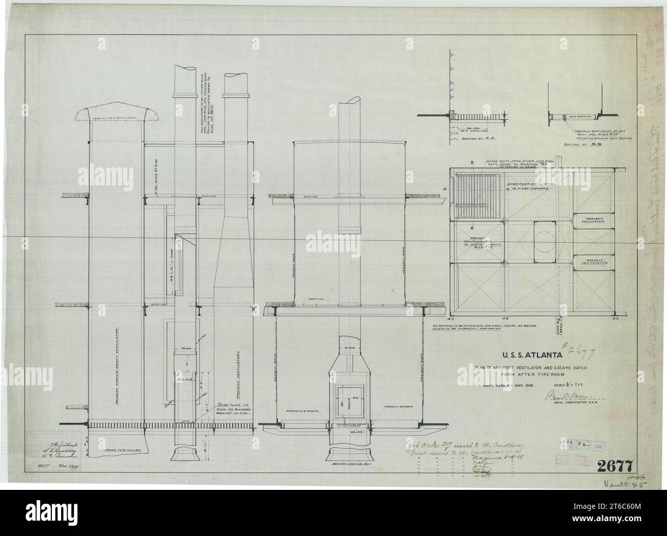 USS Atlanta- Plan of Ash Hoist Ventilator and Escape Hatch from After ...