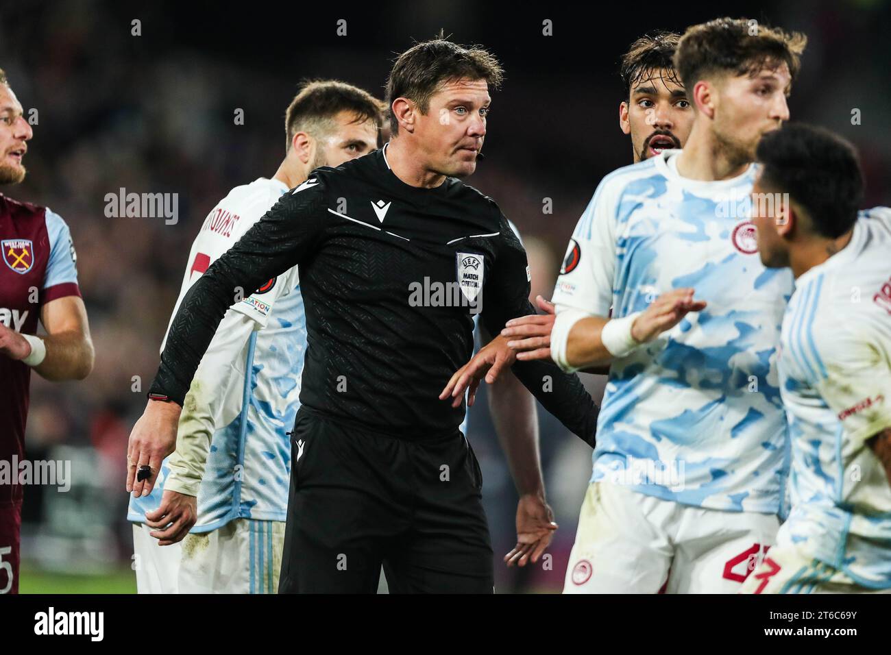 London, UK. 9th Nov 2023. Referee Matej Jug during the West Ham United FC v Olympiakos FC UEFA ...