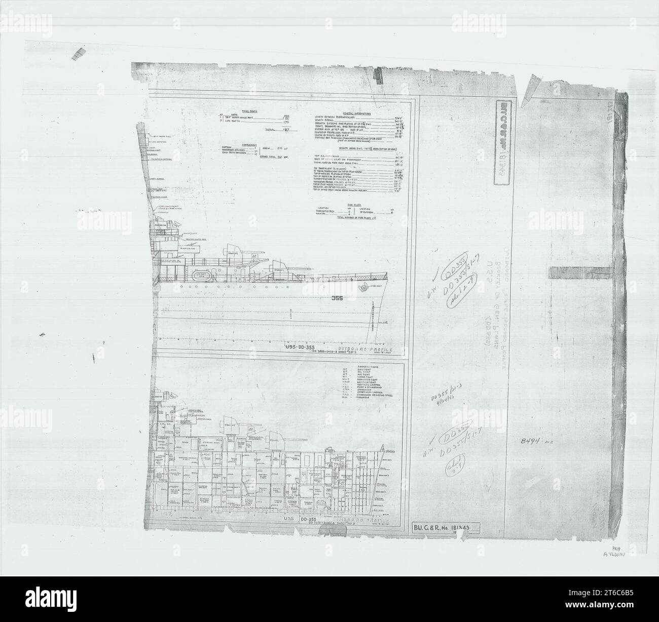 USS Aylwin (DD-355)- Outboard Profile, Inboard Profile Stock Photo - Alamy