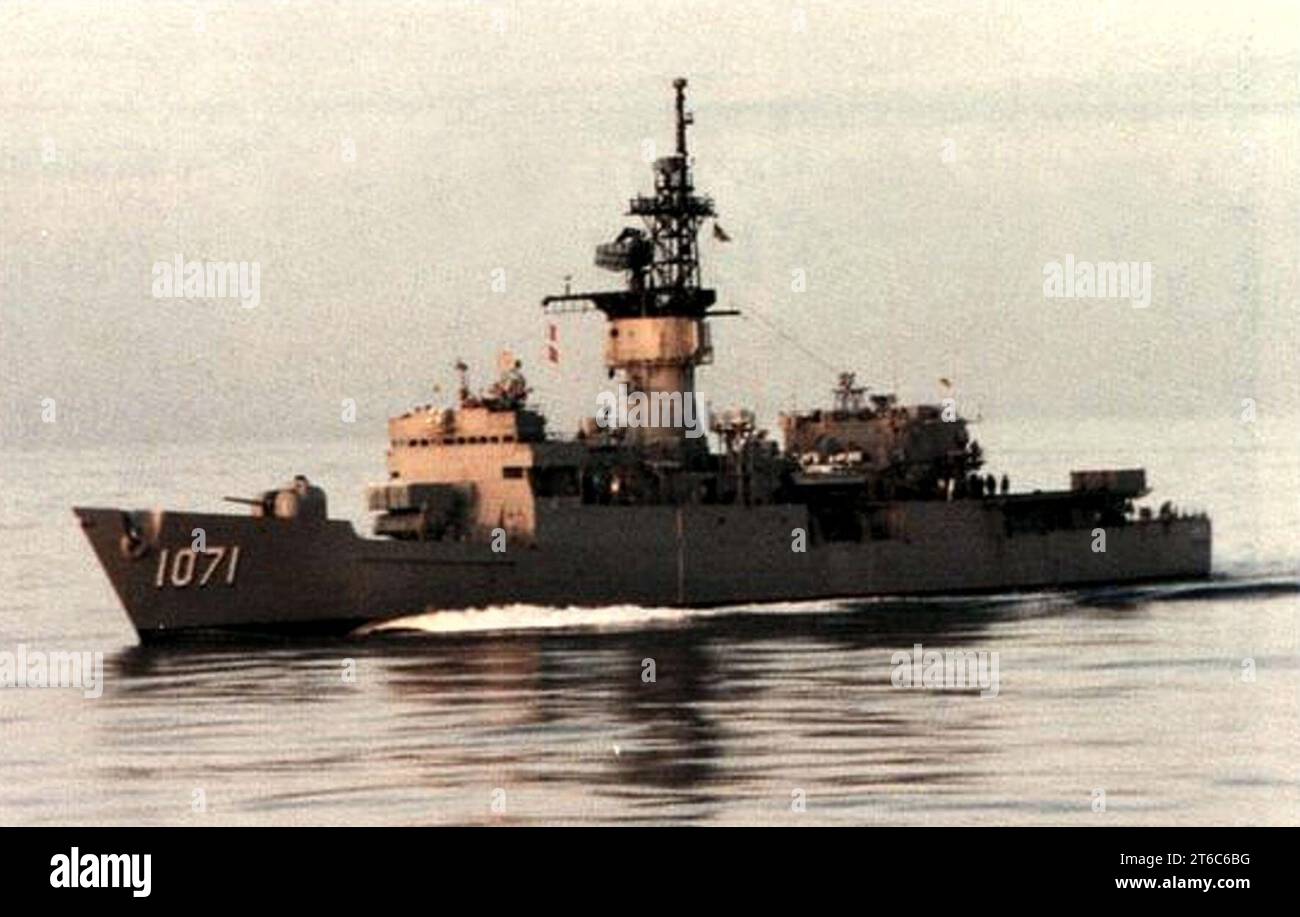 USS Badger (FF-1071) underway in the Pacific Ocean, circa in 1983 Stock ...
