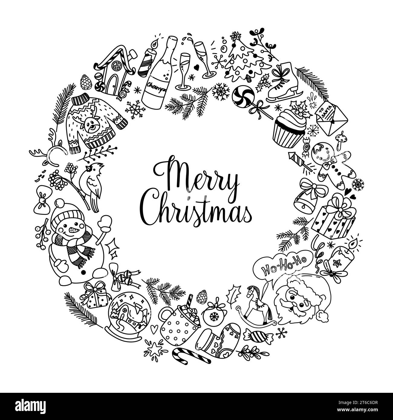 Merry christmas vector colored Black and White Stock Photos & Images ...