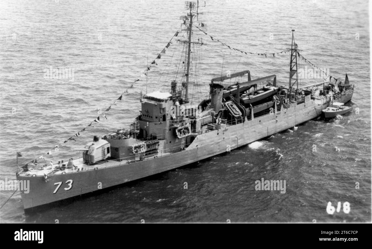 USS Bassett (APD-73) at anchor in the 1950s Stock Photo - Alamy