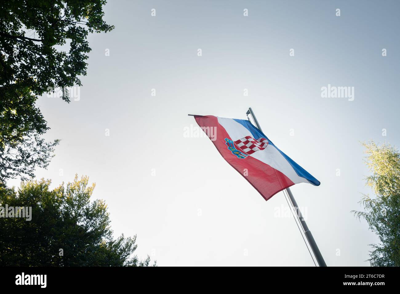 Picture of a Croatian flag flying in the air. The national flag of ...