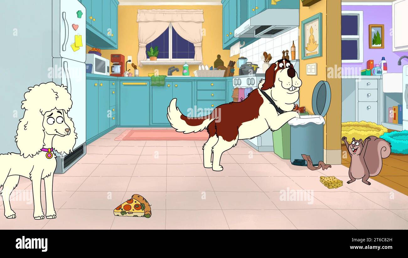 HOUSEBROKEN, left: Honey (voice: Lisa Kudrow), center: Chief (voice ...