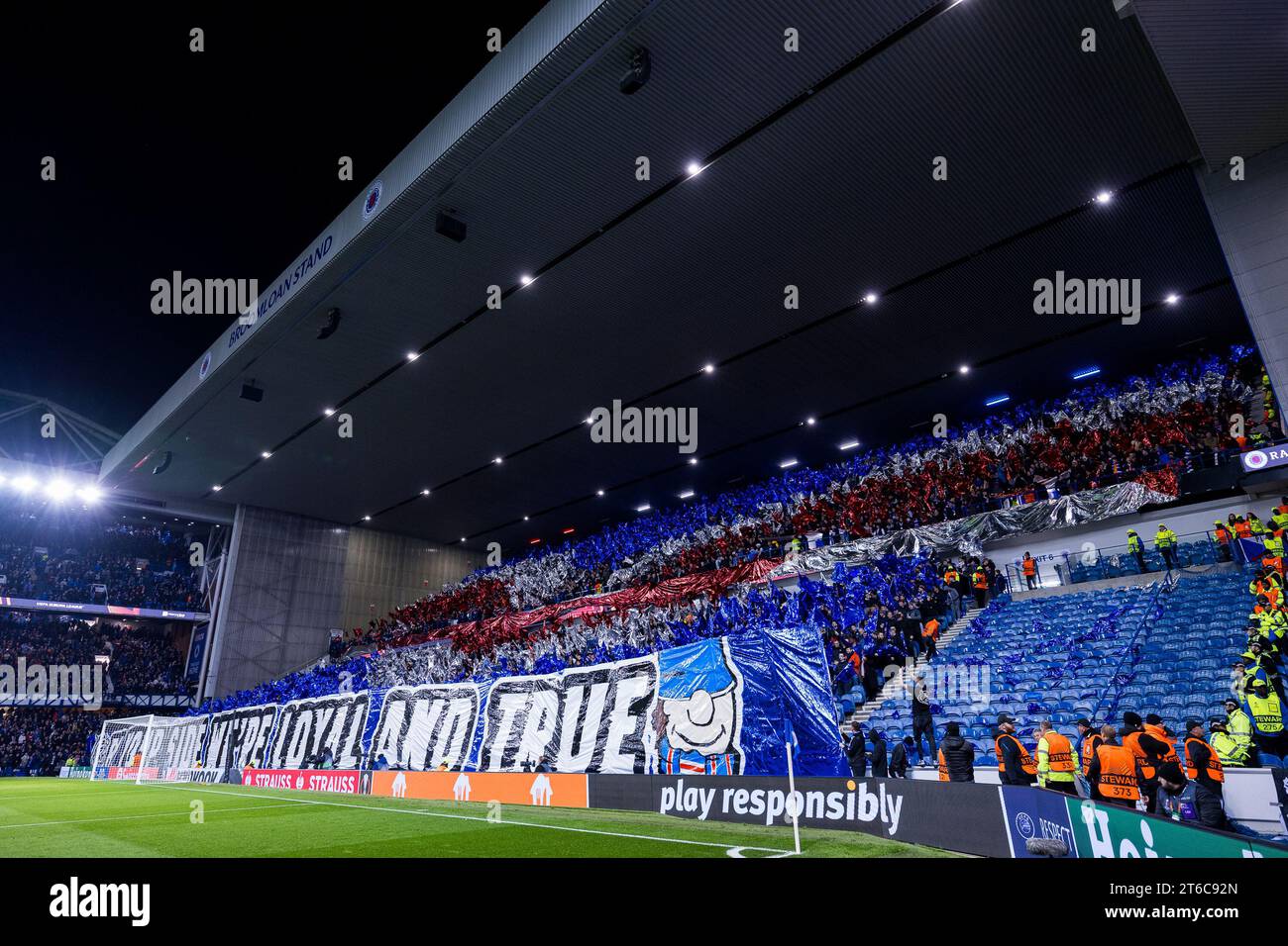 Glasgow, Scotland. 09 November 2023. Rangers fan display pre-match ...